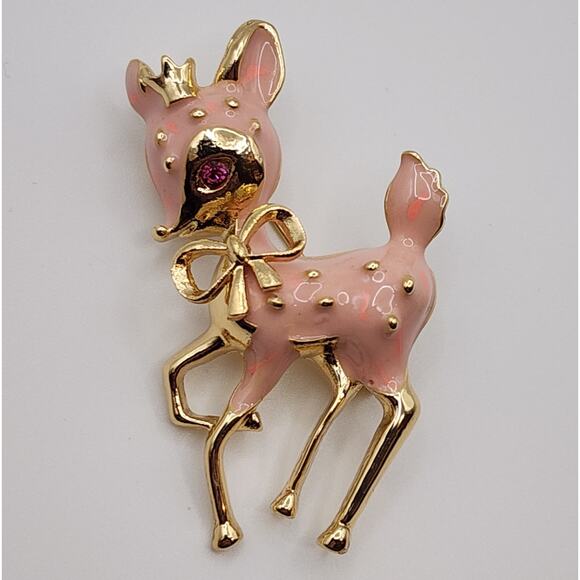 Boutique | Jewelry | Princess Baby Deer Doe Brooch Light Pink Enamel ...